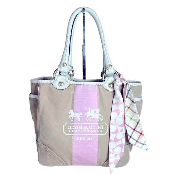 Coach | Bags | Vintage Coach Heritage Striped Tote With Coach Twilly ...